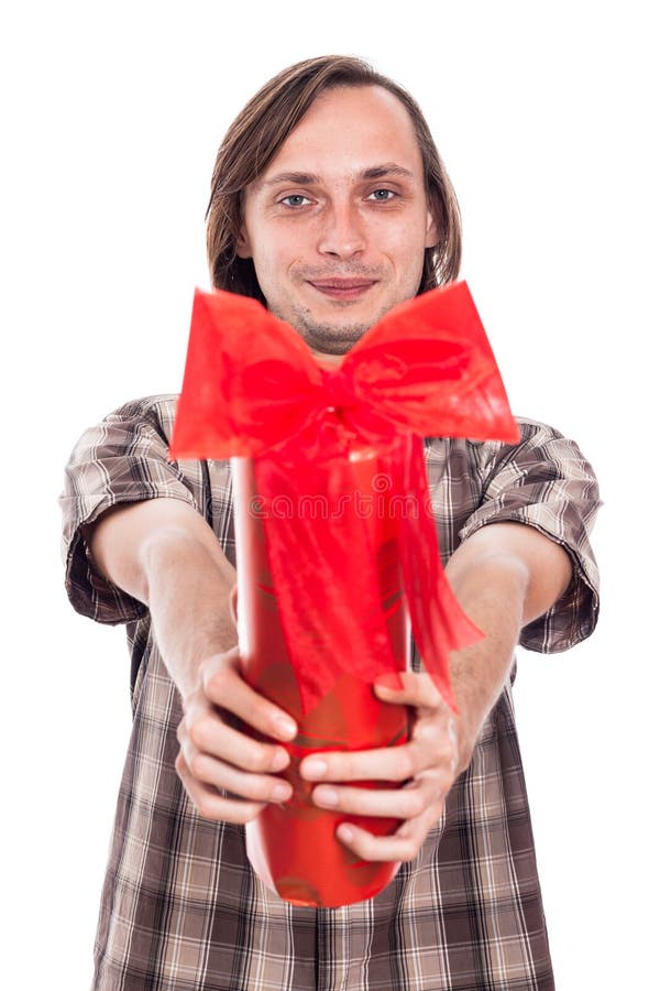 Serious Man With Big Present Stock Image - Image of gift, gifts: 33451227