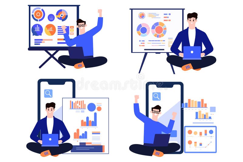 A Man Giving the Presentation in Flat Style Collection Stock Vector ...