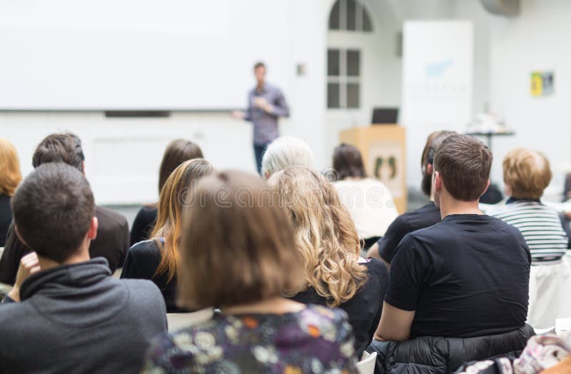 Man Giving Presentation in Lecture Hall at University. Editorial Stock ...