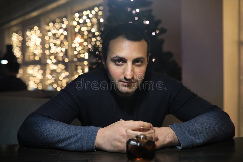 Man with Glass of Whisky in the Pub on Night Stock Image - Image of ...