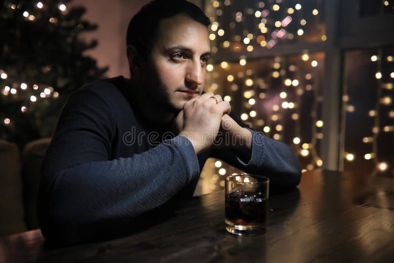 Man with Glass of Whisky in the Pub on Night Stock Photo - Image of ...