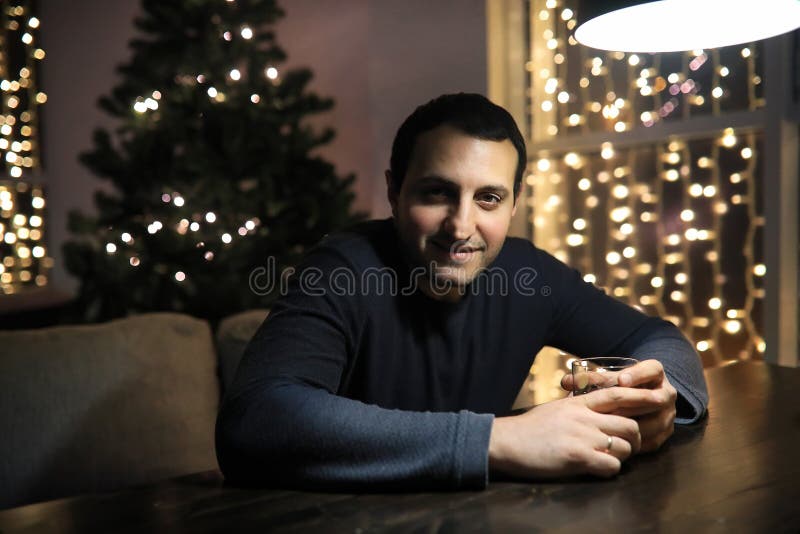Man with Glass of Whisky in the Pub on Night Stock Image - Image of ...