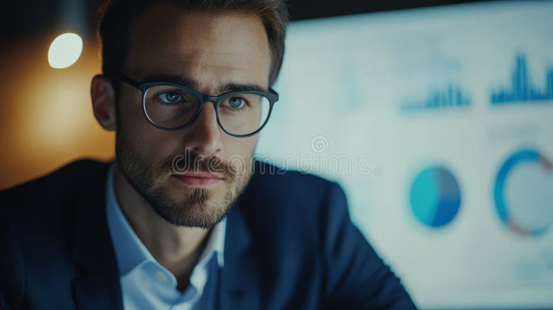 Man in Glasses Absorbed in Computer Screen, Focused on Work Focused ...