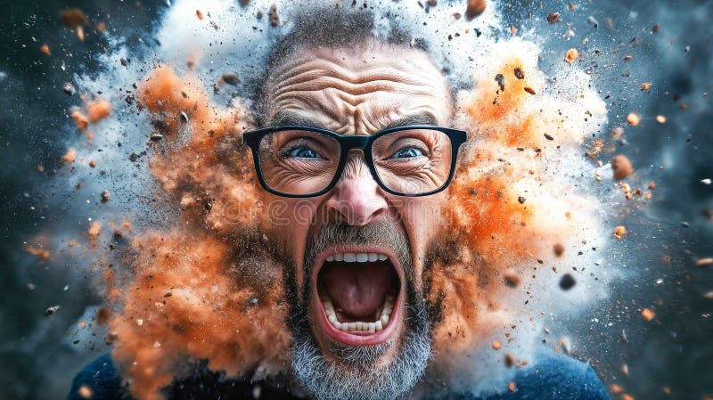 Man with Glasses Appears To Be Exploding with Emotion, Surrounded by ...