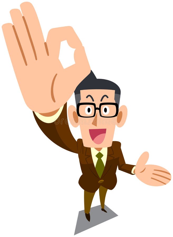 A Man with Glasses in a Brown Jacket Showing an OK Sign by Hand Stock ...