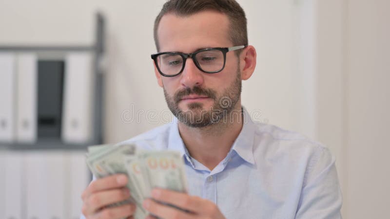 Portrait of Middle Aged Man Counting Dollars Stock Video - Video of ...
