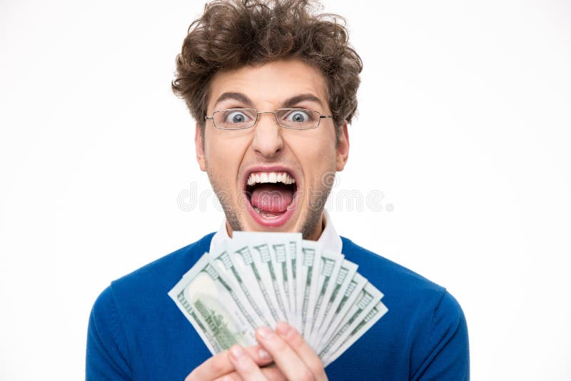 Man in Glasses with Money Shouting Stock Photo - Image of finance ...