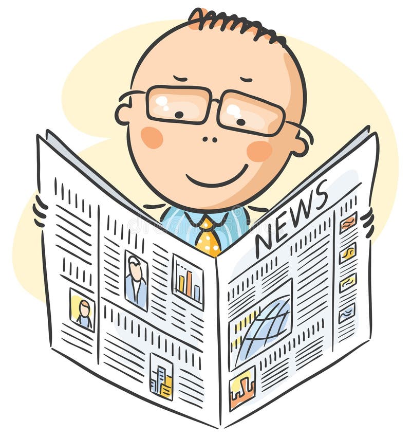Man in Glasses Reading Newspaper Stock Vector - Illustration of media ...