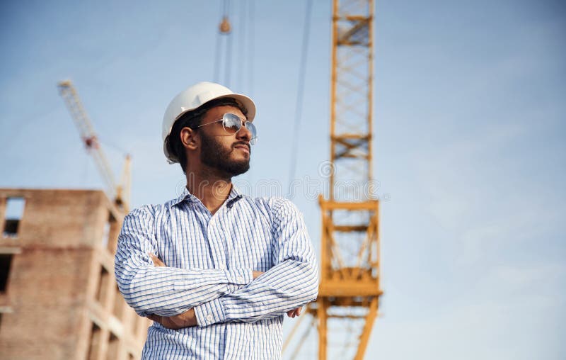 Man in Glasses is Standing with Indian Guy on the Construction Site Stock Image - Image of ...