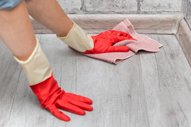 Man in Gloves Doing Wet Cleaning of the Floor Stock Image - Image of ...