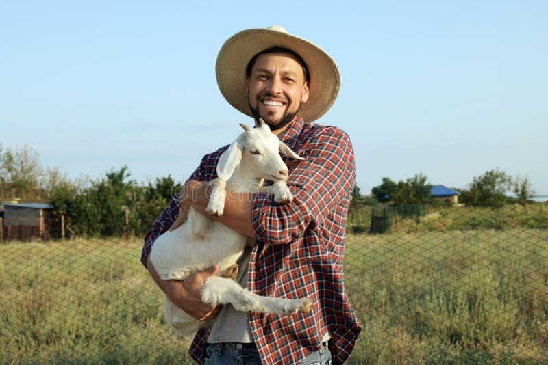 Man with Goat at Farm. Animal Husbandry Stock Photo - Image of ...