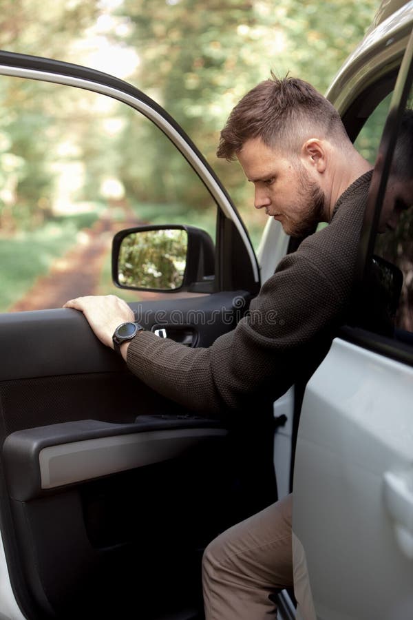 Man Goes Out of Car Open Doors Stock Photo - Image of transport, males ...