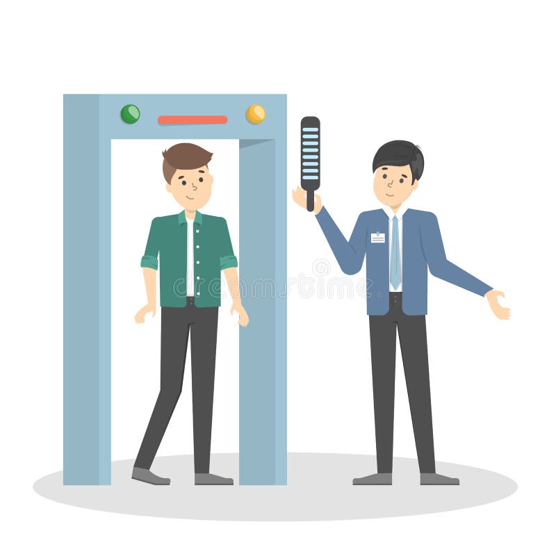 Man Going through the Metal Scanner. Security Control Stock Vector ...