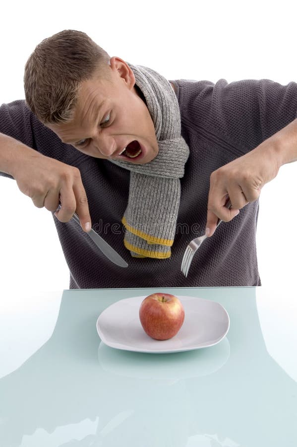 Man Going To Eat Apple with Fork and Knife Stock Photo - Image of ... Man Going To Eat Apple with Fork and Knife Stock Photo - Image of ...