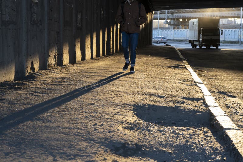 Man is Going Under the Bridge Stock Photo - Image of race, perspective ...