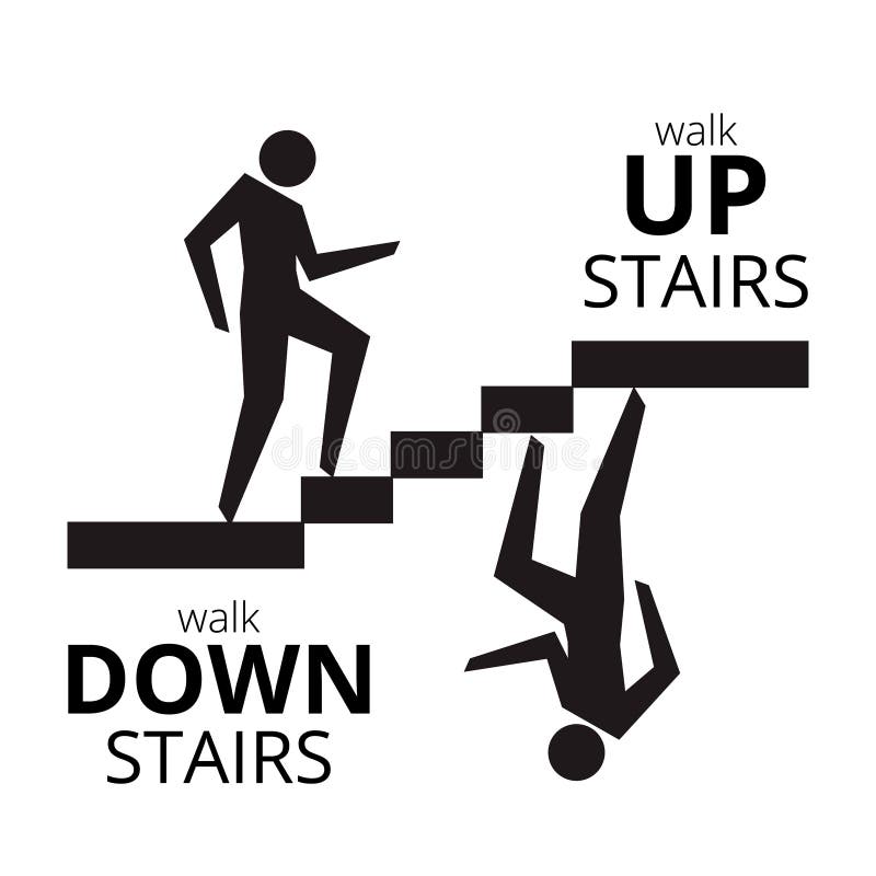 Man Going Up the Stairs , Man Going Down Staircase Symbol. Stock Vector ...