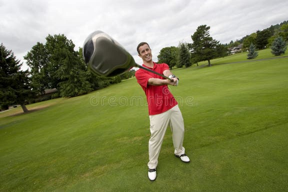Man with Golf Club - Horizontal Stock Photo - Image of smile, putt: 6125552