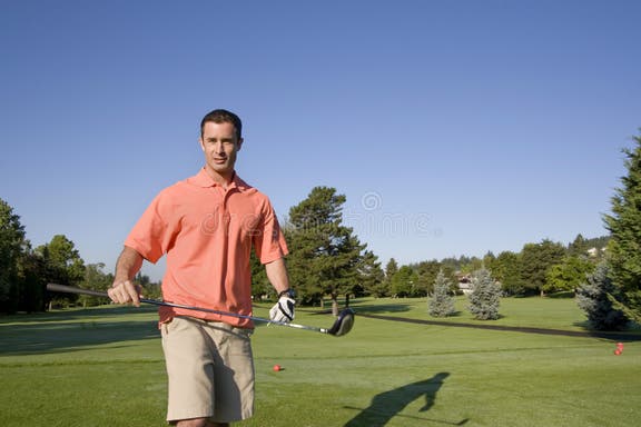 Man on Golf Course - Horizontally Stock Image - Image of green, adult ...