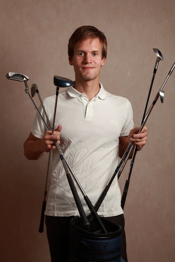 Man with golf set stock image. Image of white, studio - 21766559