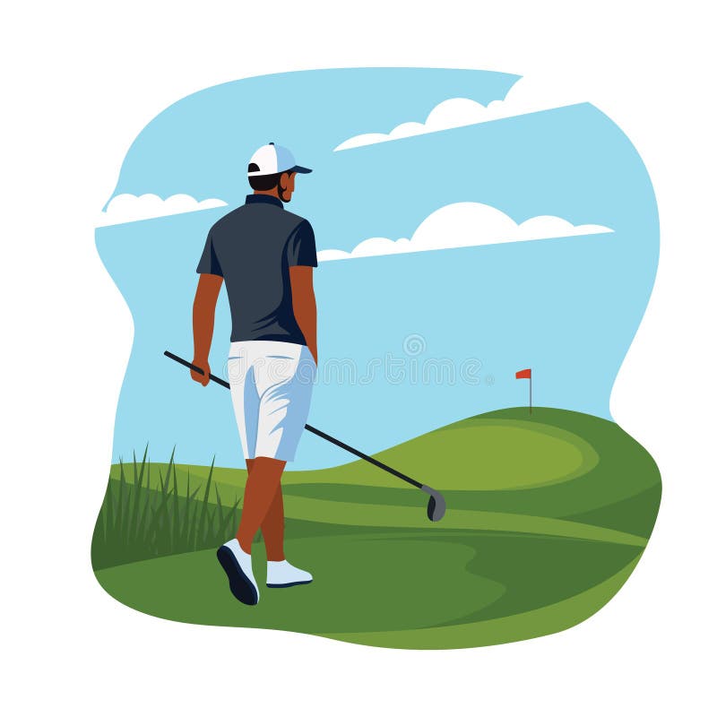Man Golfer Player Character Playing Golf Sport on the Field in Bright ...