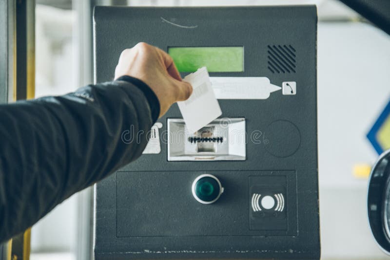 Man Got Ticket from Parking Meter Stock Photo - Image of insert, card ...