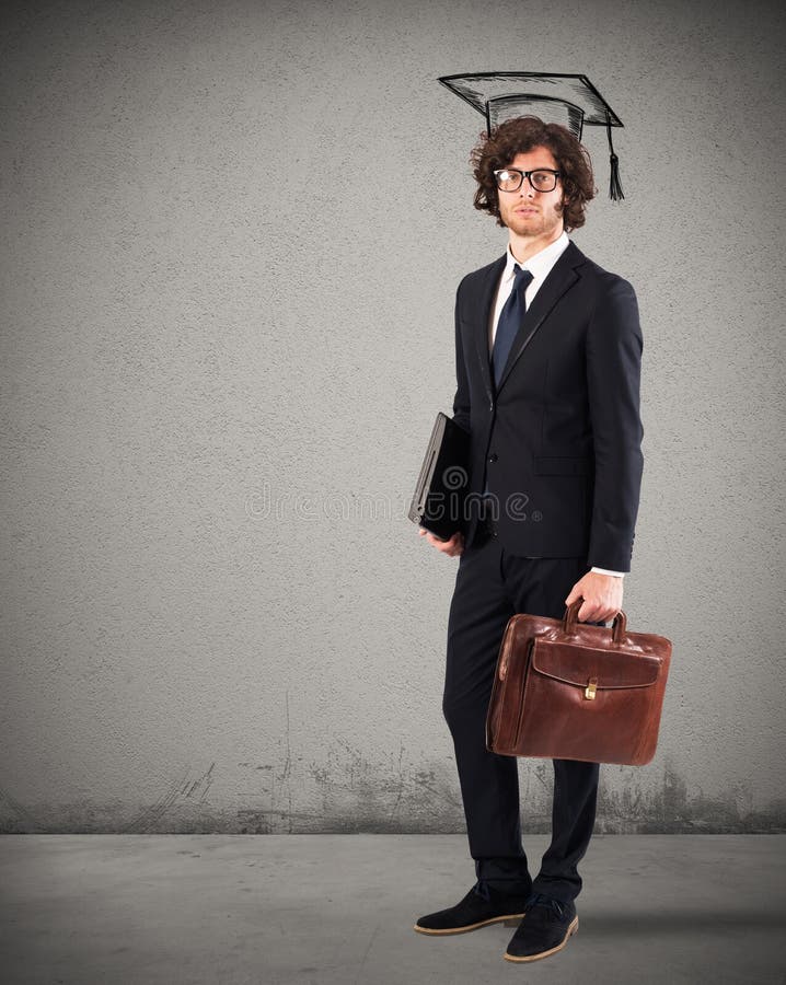 Kid Boy in Graduate Cap Ready To Go To School, Chalkboard on Background ...