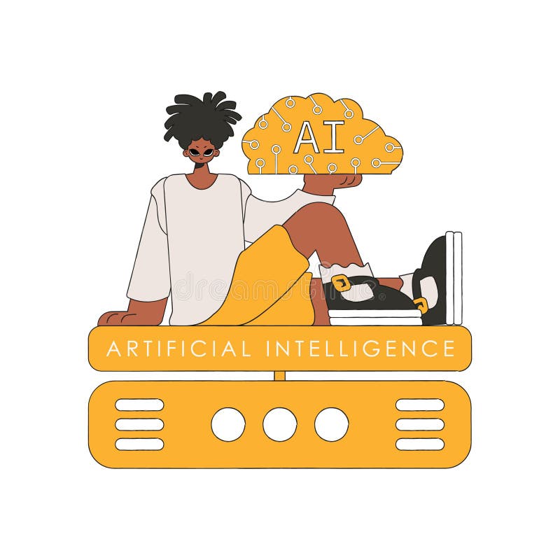 Man Grasping an AI Brain, Vector Art. Stock Vector - Illustration of ...