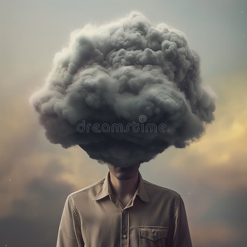 Man with Gray Cloud for Head, Symbolizing Overthinking and Mental State ...
