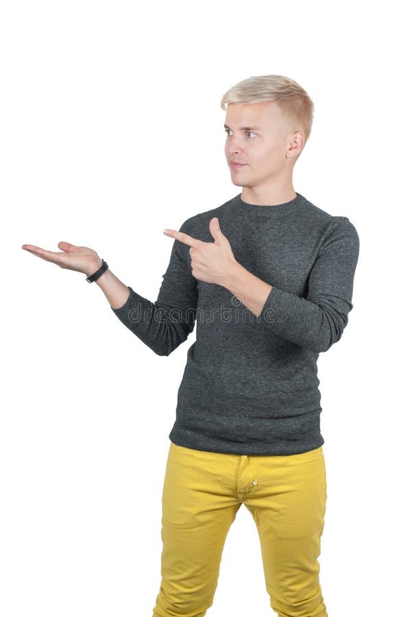 Man in Gray Pointing with His Fingers Stock Photo - Image of stylish ...