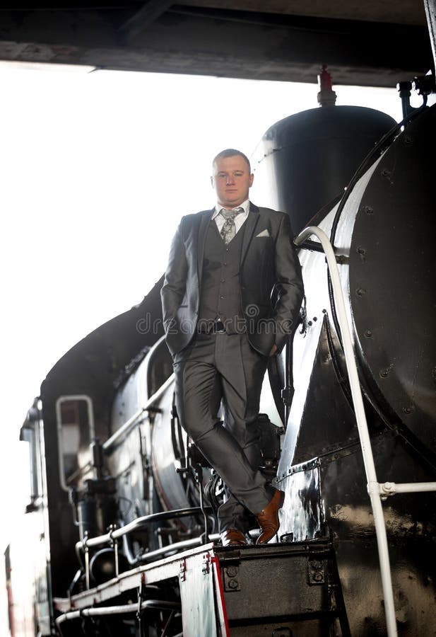 Elegant Man Retro Suit Posing Railway Station Platform Stock Photos ...