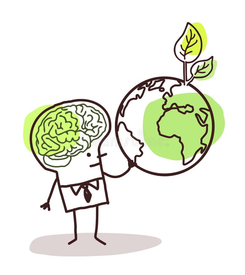 Man with Green Brain & Leaf Stock Vector - Illustration of characters ...