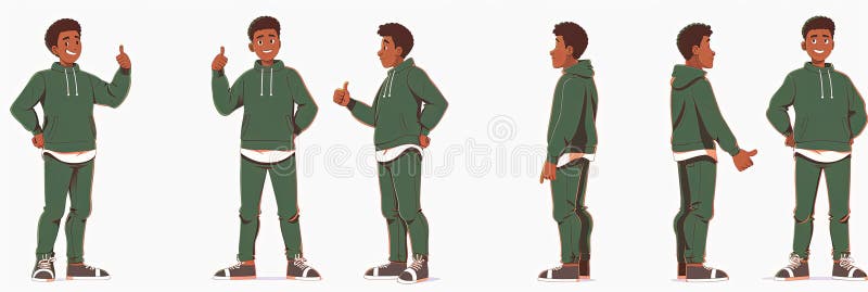 A Man in a Green Sweater Standing in Multiple Poses Stock Vector ...
