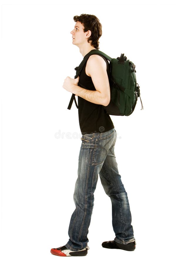 Man Carrying Backpack at Campsite Stock Image - Image of portraiture ...