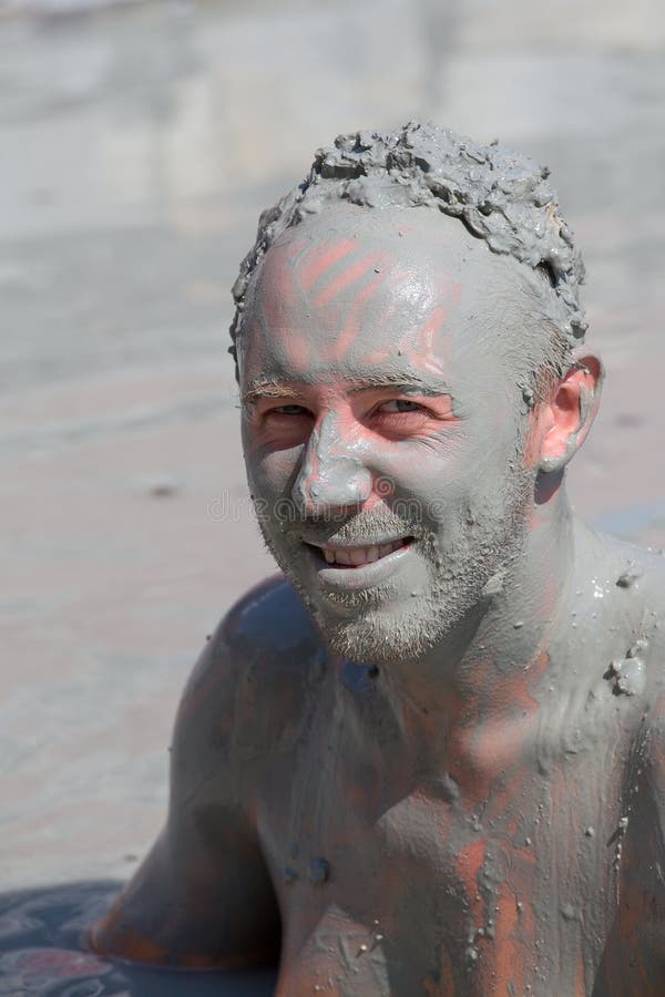 Man in Grey Mud Bath. Dalyan, Turkey Stock Image - Image of cosmetic ...
