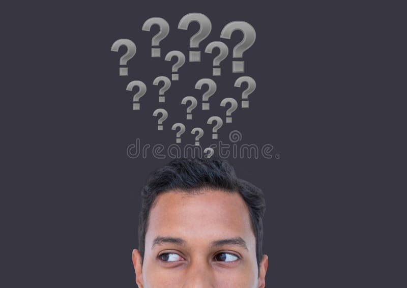 Man with Grey Question Marks Emerging from Head Stock Photo - Image of ...