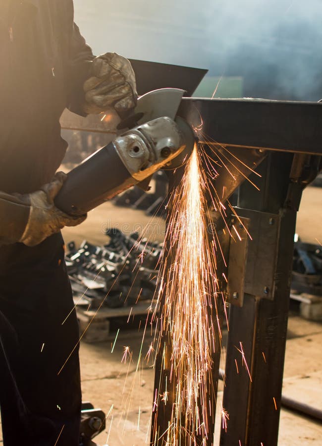Man Grinding Metal with Angle Grinder Stock Image - Image of flame ...
