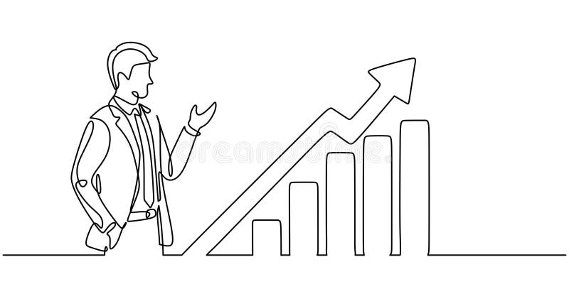 Man beside Growing Graph in Continuous Line Drawing. Business Chart ...