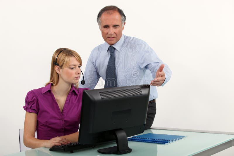 Man guiding his secretary stock image. Image of guide - 31528205