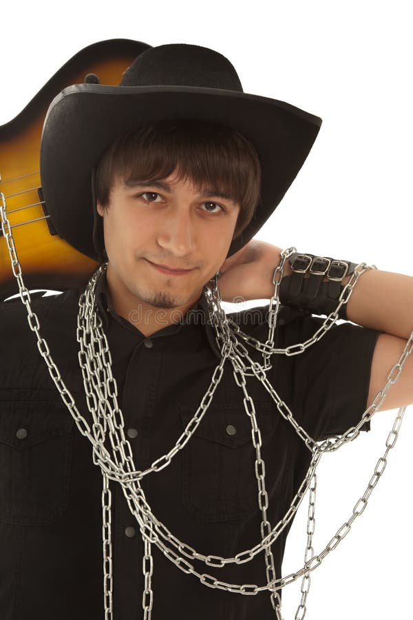 Man with guitar and chain stock image. Image of hand - 15112965