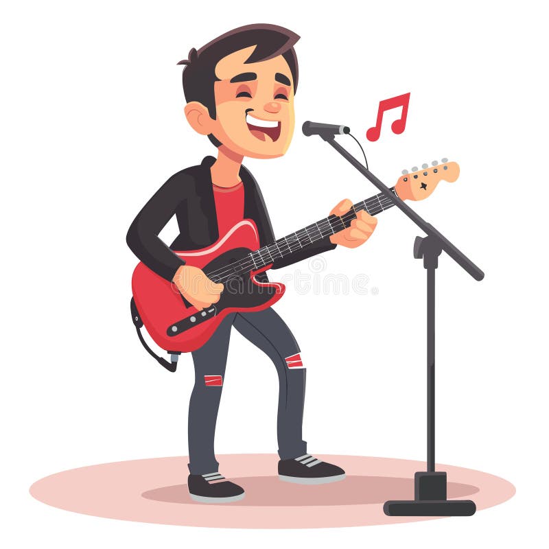 Man with Guitar Singing on Stage, Vector Illustration Stock Vector ...