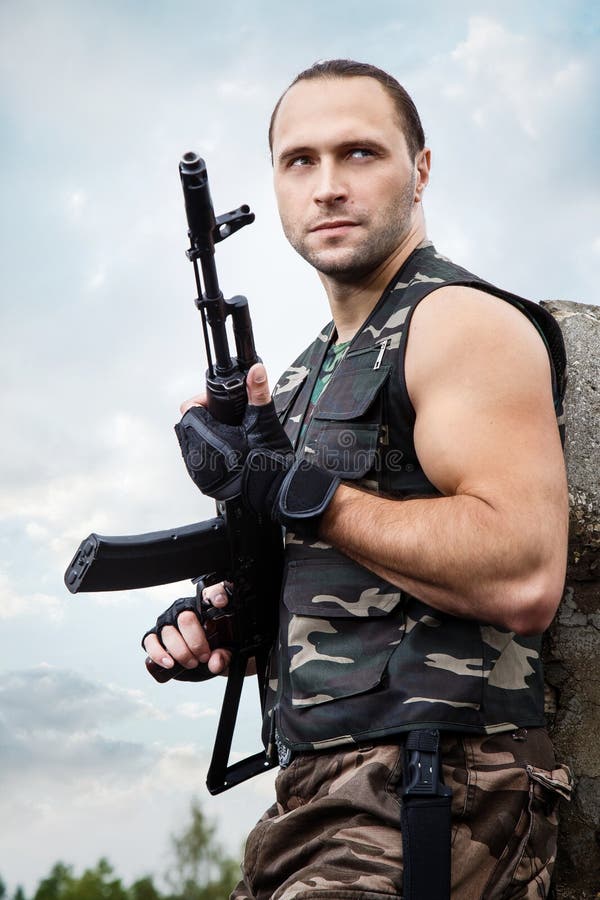 Man with a gun stock photo. Image of military, sniper - 47254784