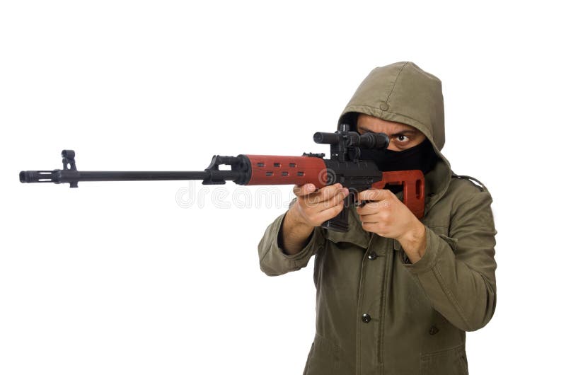 Man with a Gun Isolated on White Stock Image - Image of khaki, military ...