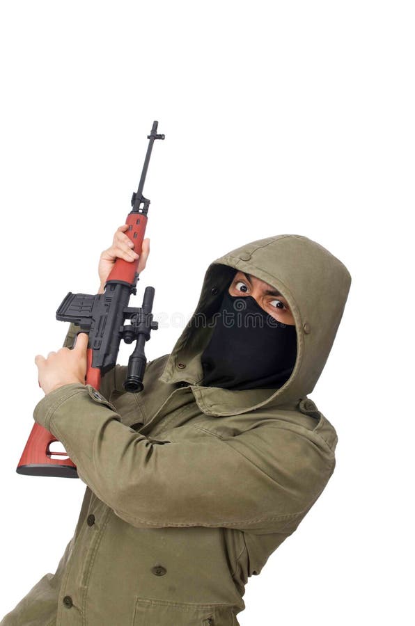 Man with a Gun Isolated on White Stock Photo - Image of hunter, hand ...