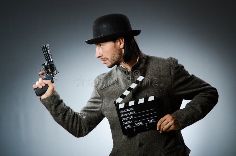 Portrait of Young Man with Gun on White Background Stock Photo - Image ...