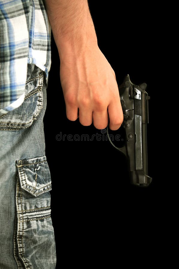 Man with gun over black stock photo. Image of security - 31504710