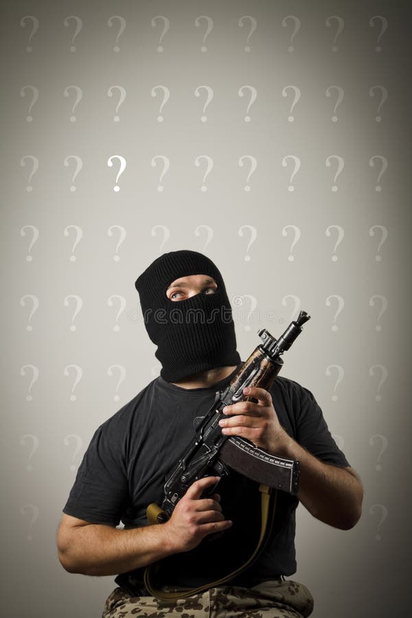 Man with Gun and Question Marks. Stock Photo - Image of looking, gunman ...