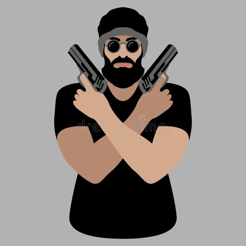 A Man with a Gun Vector Illustration Flat Style Front Stock Vector ...