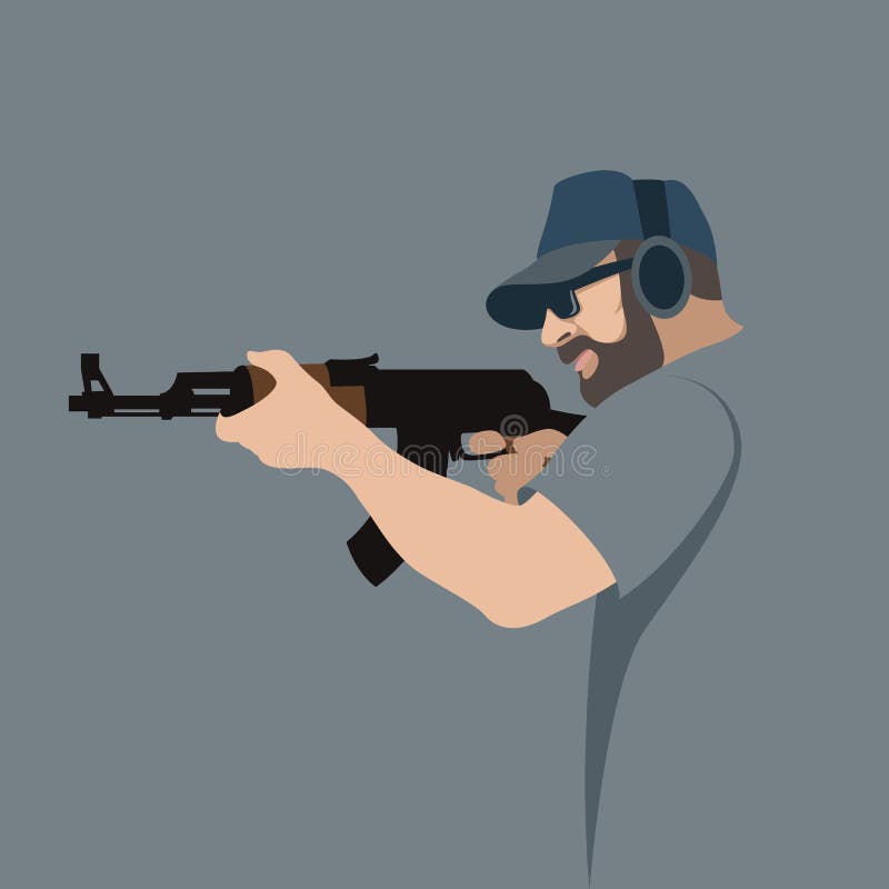 Retro Cartoon Hunter With Rifle Stock Illustration - Illustration of ...