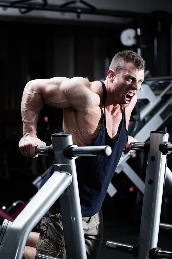 Man in gym at dip exercise stock photo. Image of muscular - 58912364