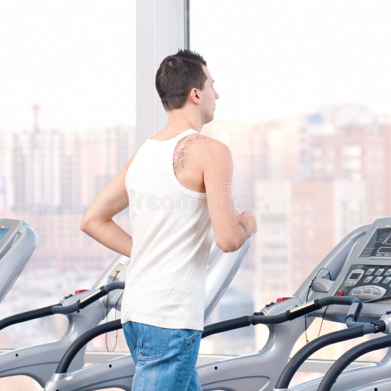 Man at the Gym Exercising. Run. Stock Image - Image of muscular ...
